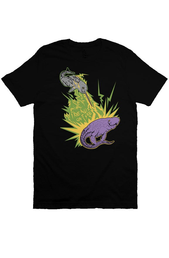 Narwhal Vs. Zombie Manatee! (Black) – Plutonian Clothing
